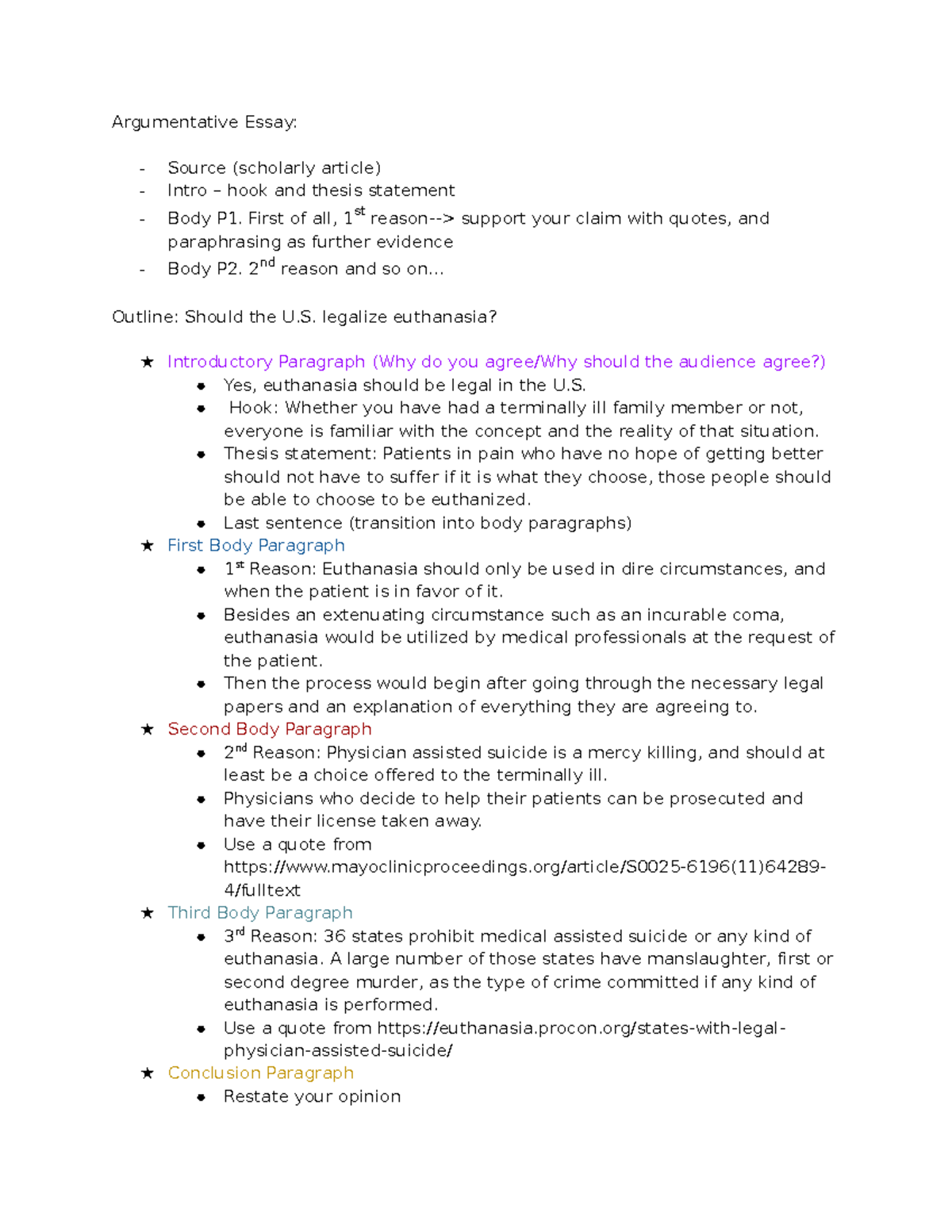 Argumentative Essay First Draft Outline - College Comp I Professor ...