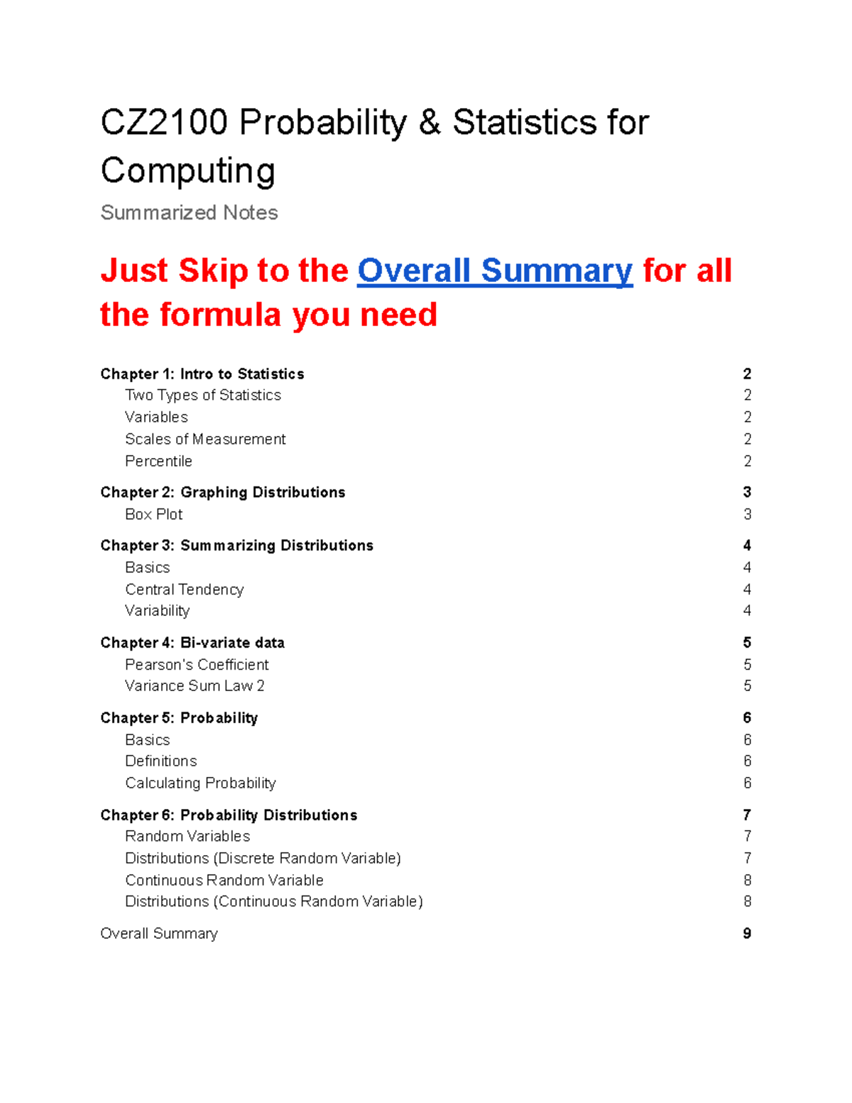 CZ2100 Prob & Stat for Computing - CZ2100 Probability & Statistics for ...