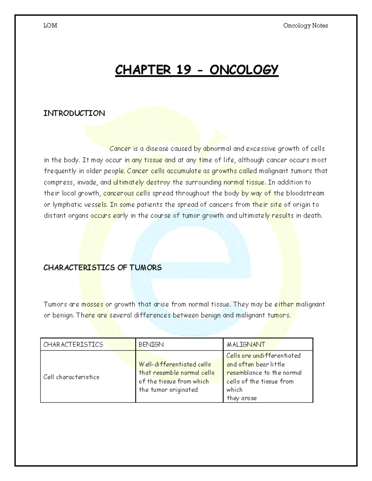 Oncologynotes - Human anatomy - LOM Oncology Notes CHAPTER 19 ...