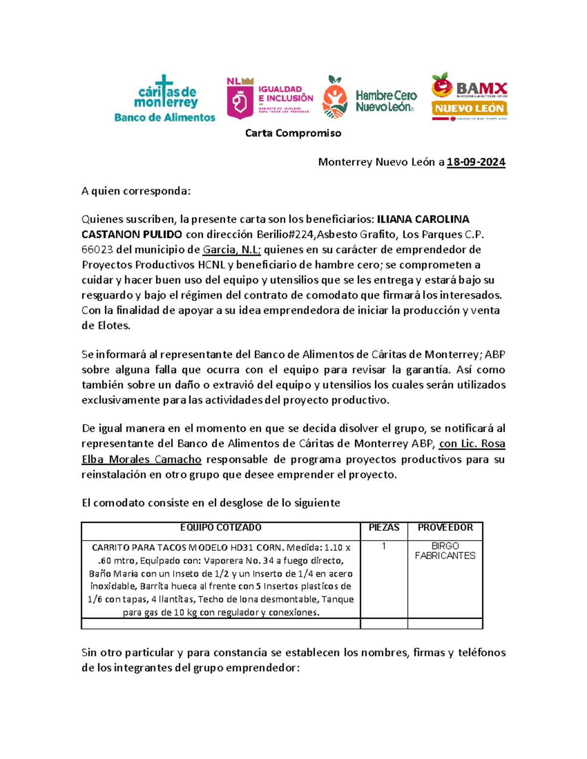 Listo - mjuy bien documnento - Carta Compromiso Monterrey Nuevo León a ...