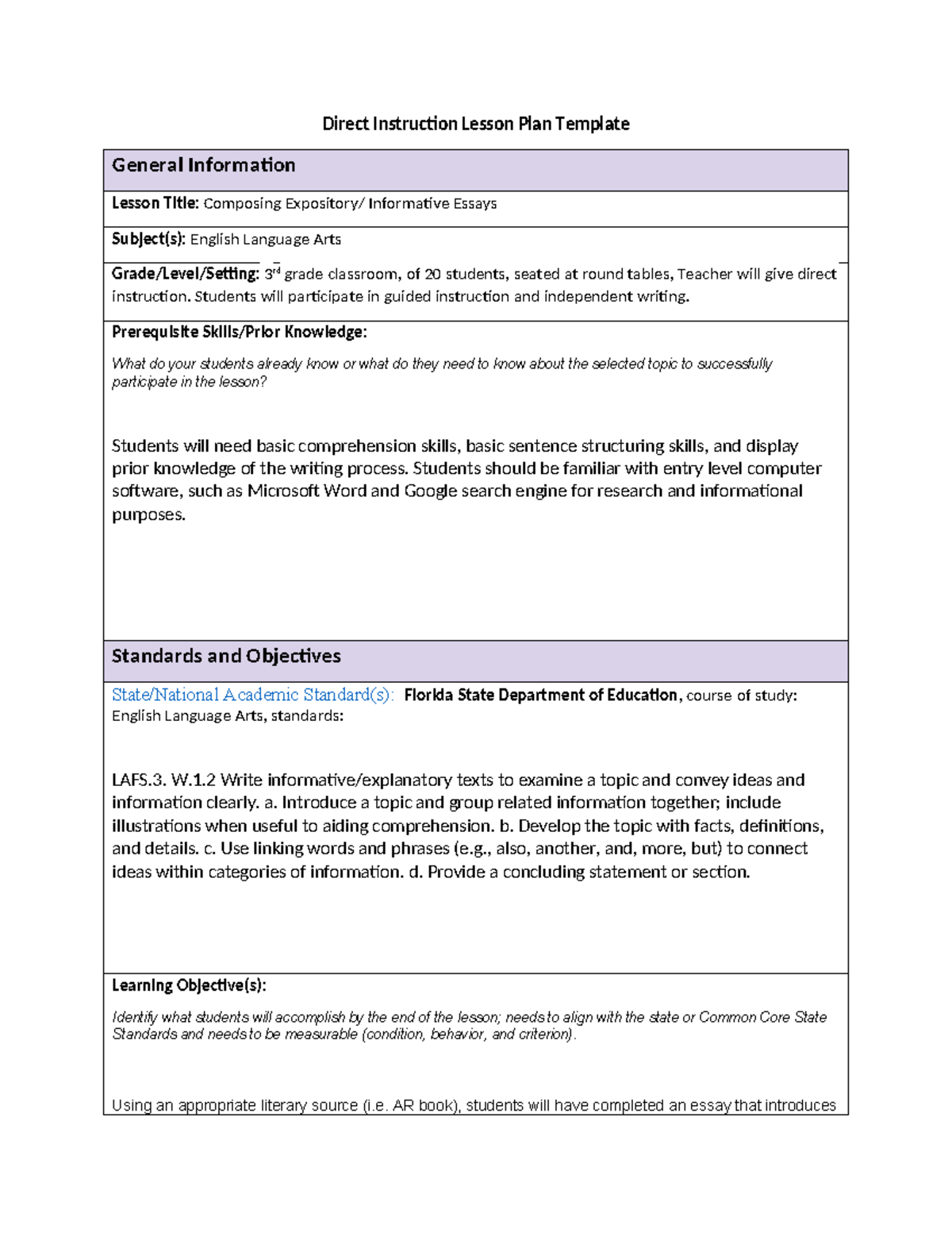 DMF 3 Task 2 resubmission 2 - Direct Instruction Lesson Plan Template General Information Lesson ...