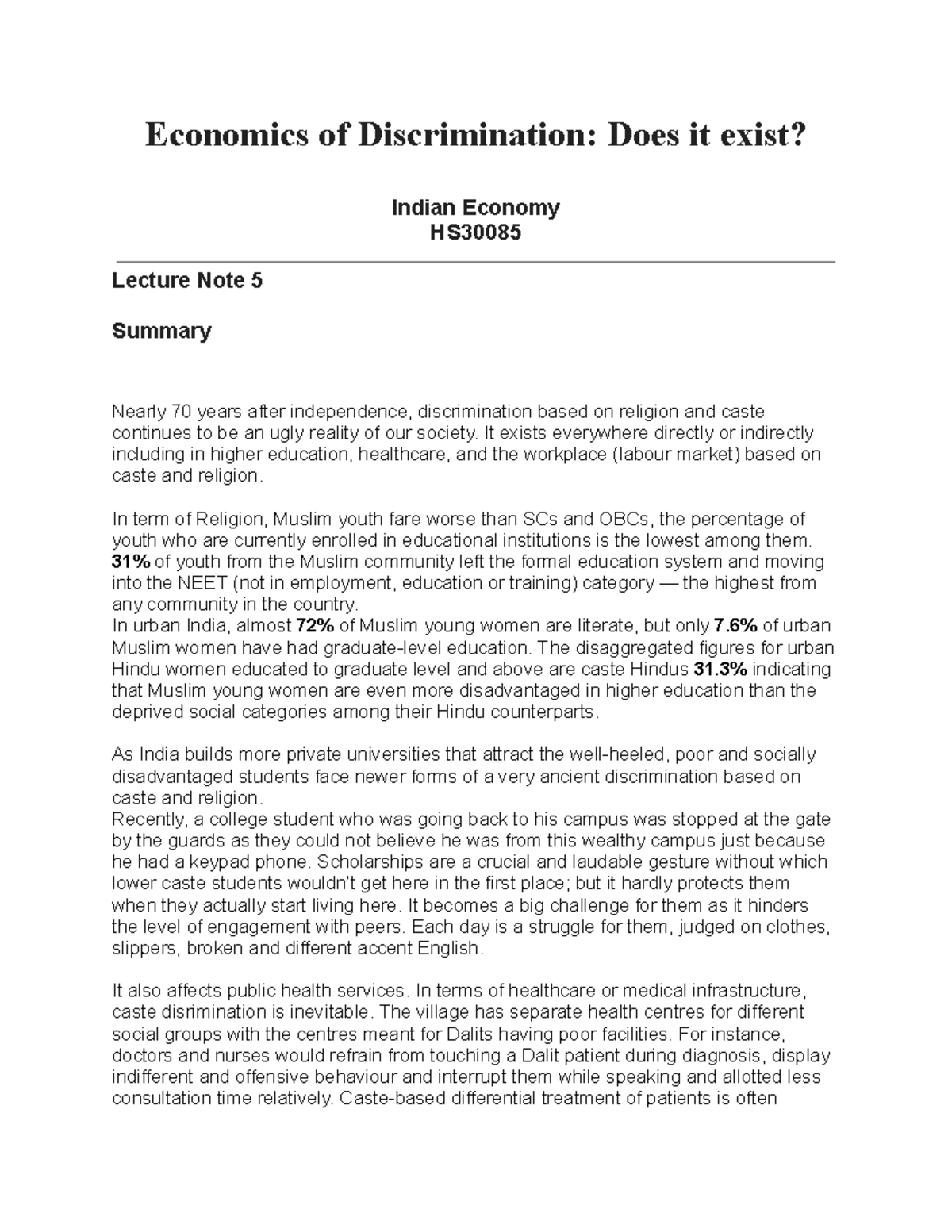 Economics of Discrimination, Does it exist? - Indian Economy - IIT ...