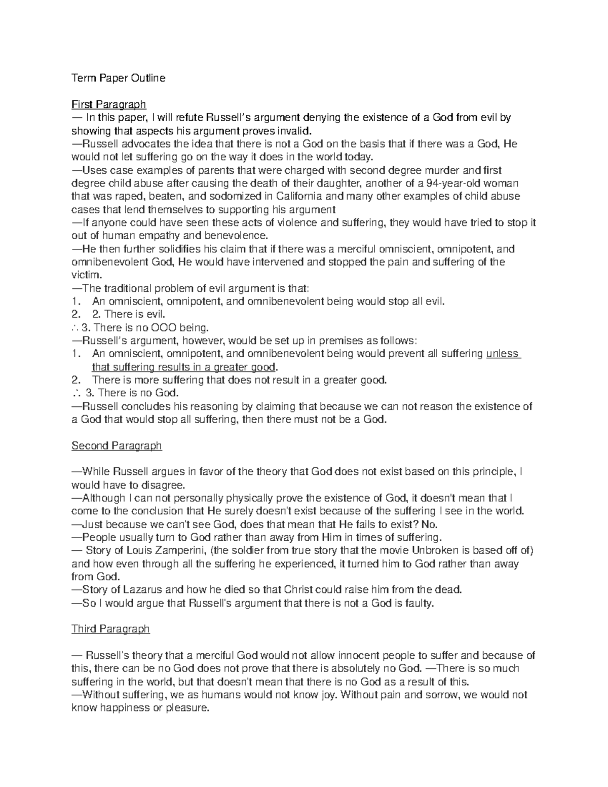 Term Paper Outline - Term Paper Outline First Paragraph — In this paper ...