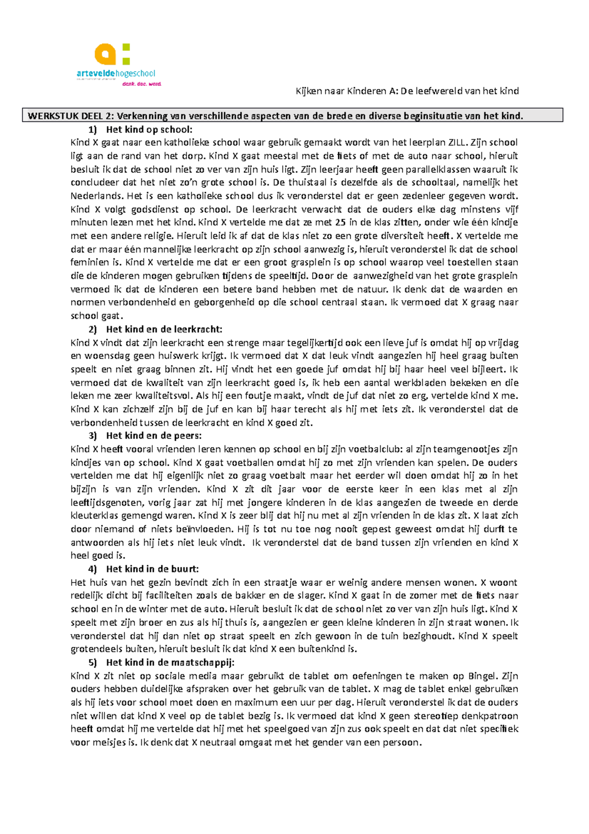 Werkstuk deel2 - Kijken naar Kinderen A: De leefwereld van het kind ...