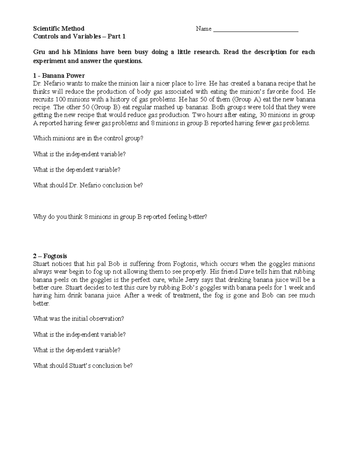 Scientific Method Controls And Variables Part 1 Scientific Method