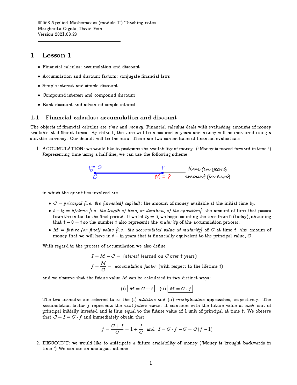 Financial Calculus Teaching Notes - 30063 Applied Mathematics (module ...