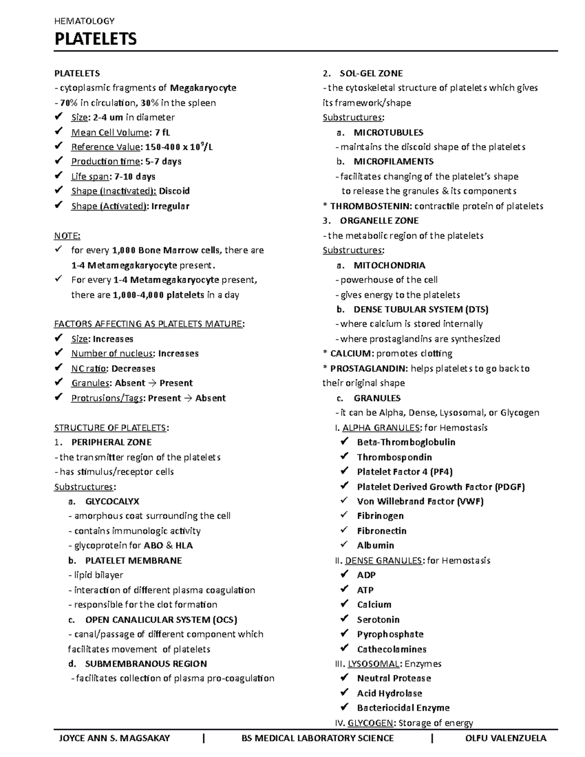 8.1. Platelets - Notes taken from the lecture of Sir Antonio Pascua, Jr ...