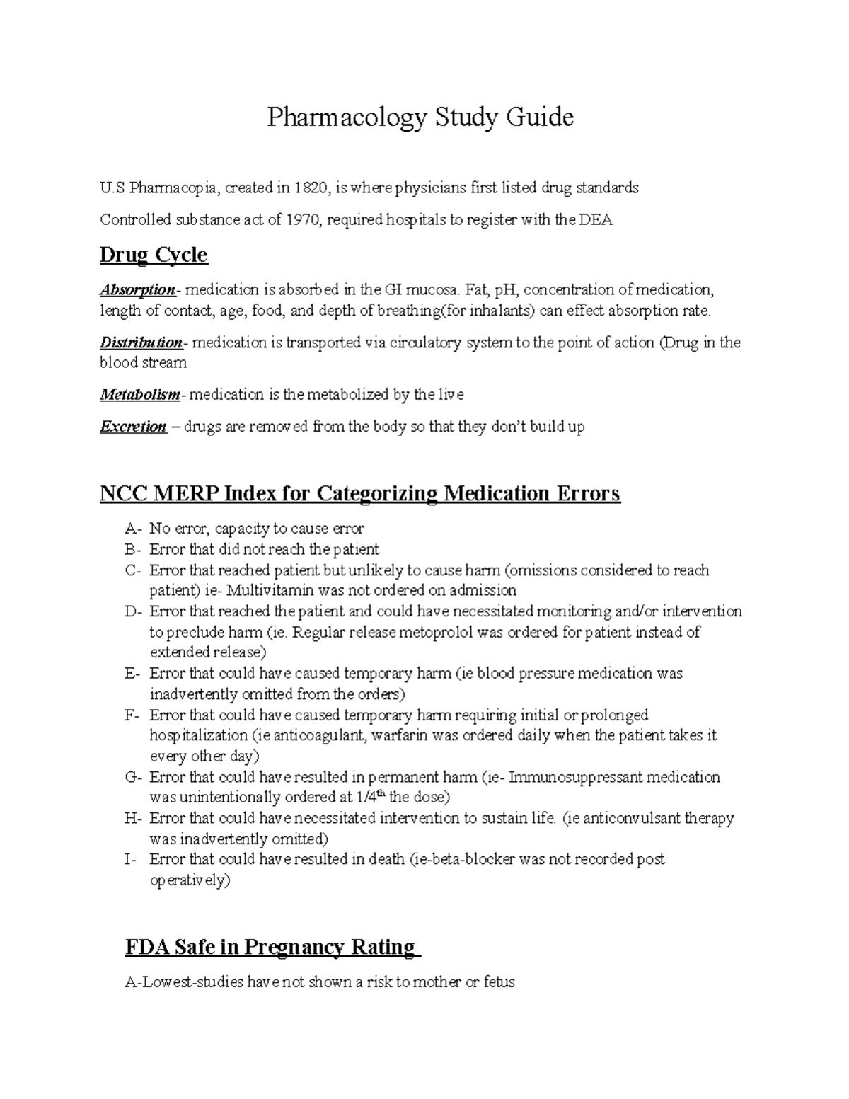 Pharmacology Study Guide - Fat, pH, concentration of medication, length ...