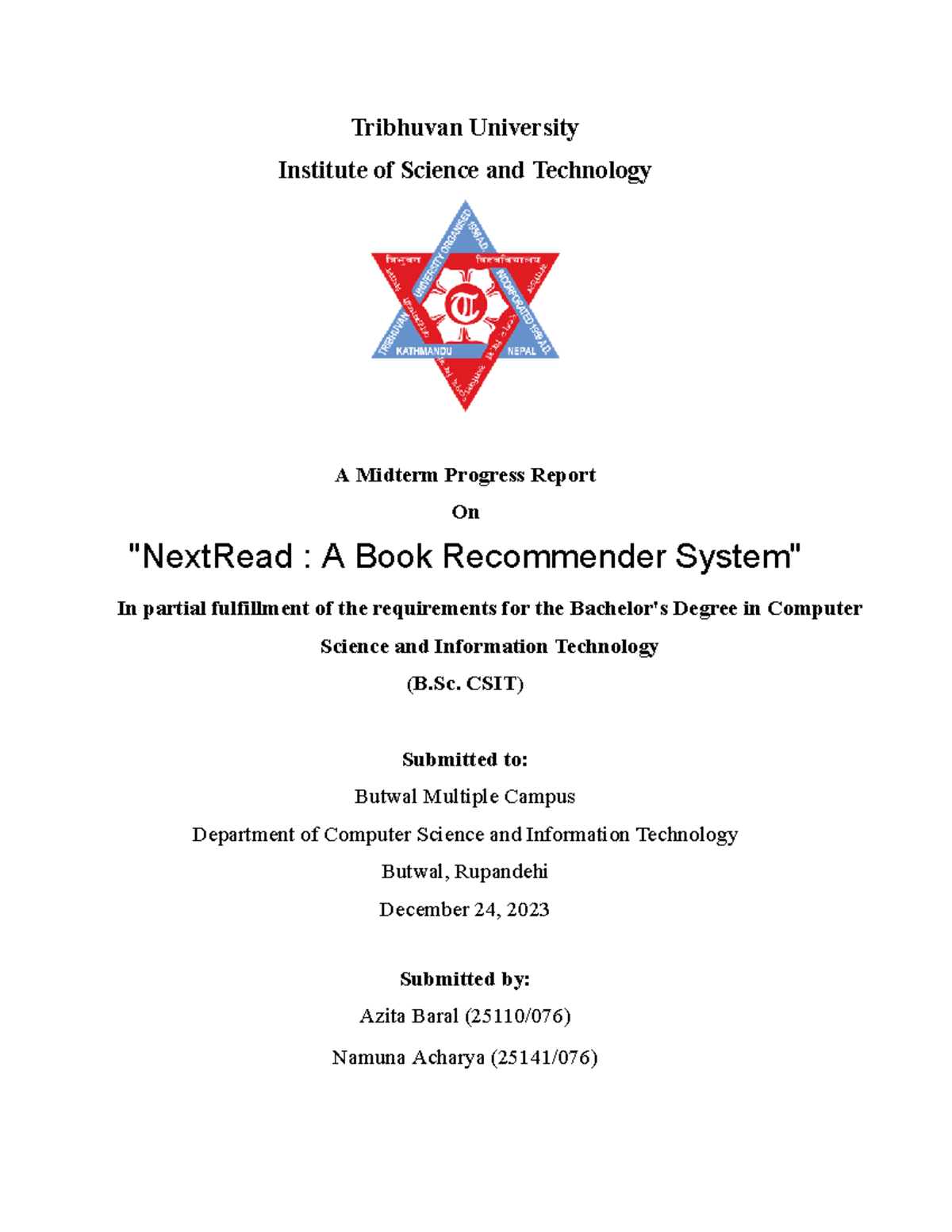 Midterm project report - Tribhuvan University Institute of Science and ...