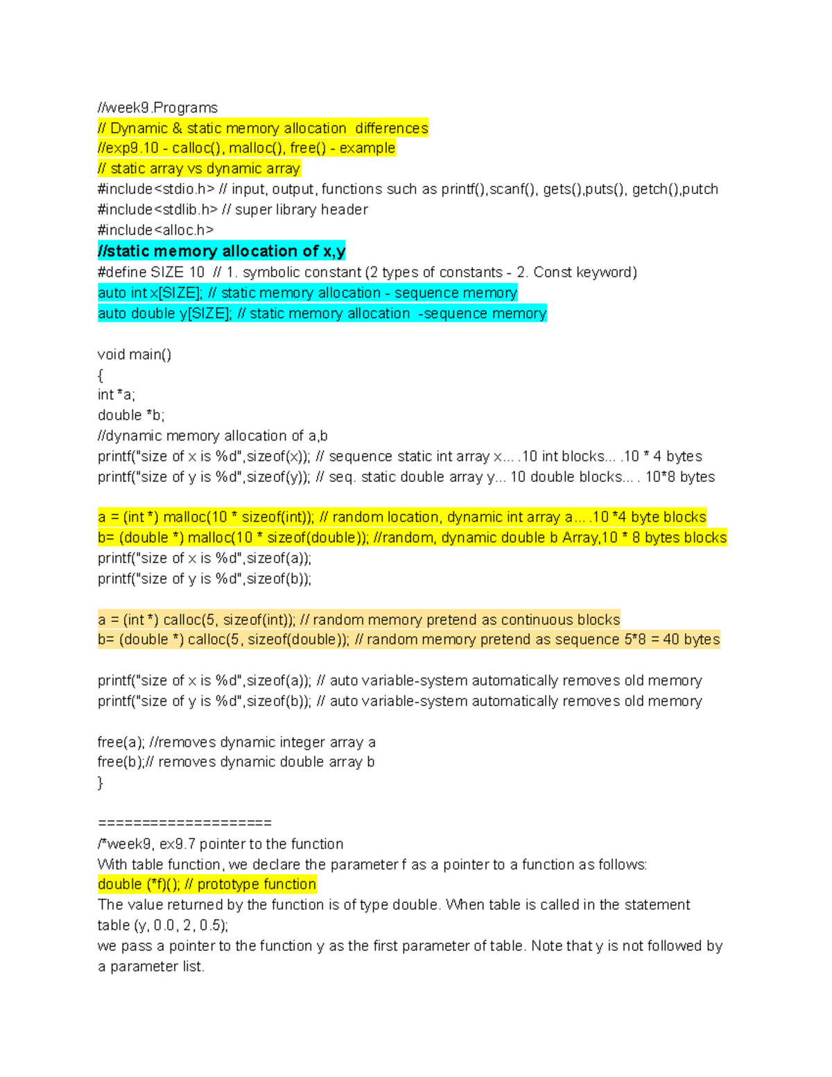 9th week - Lab - week9 // Dynamic & static memory allocation ...