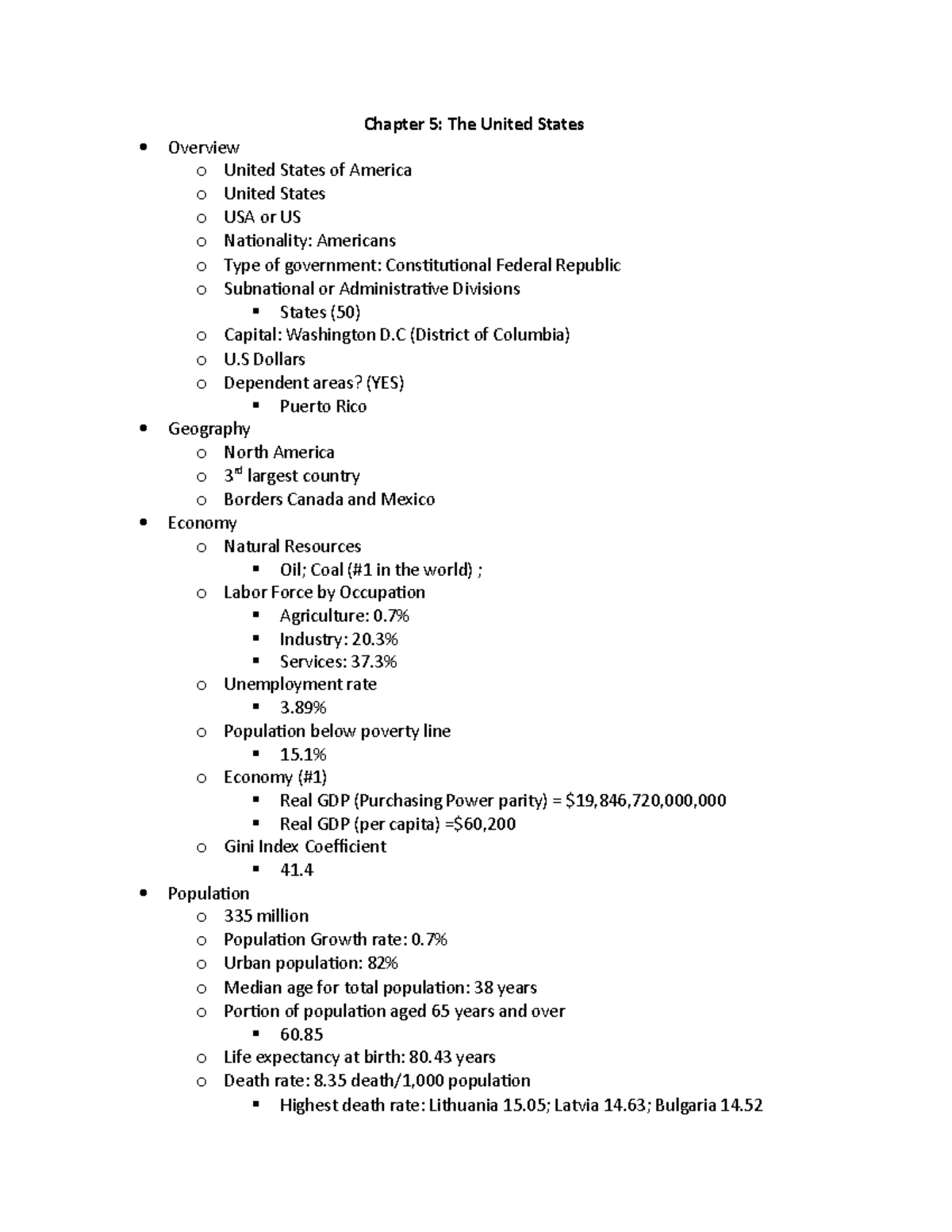 Chapter 5- The United States - Chapter 5: The United States Overview o ...