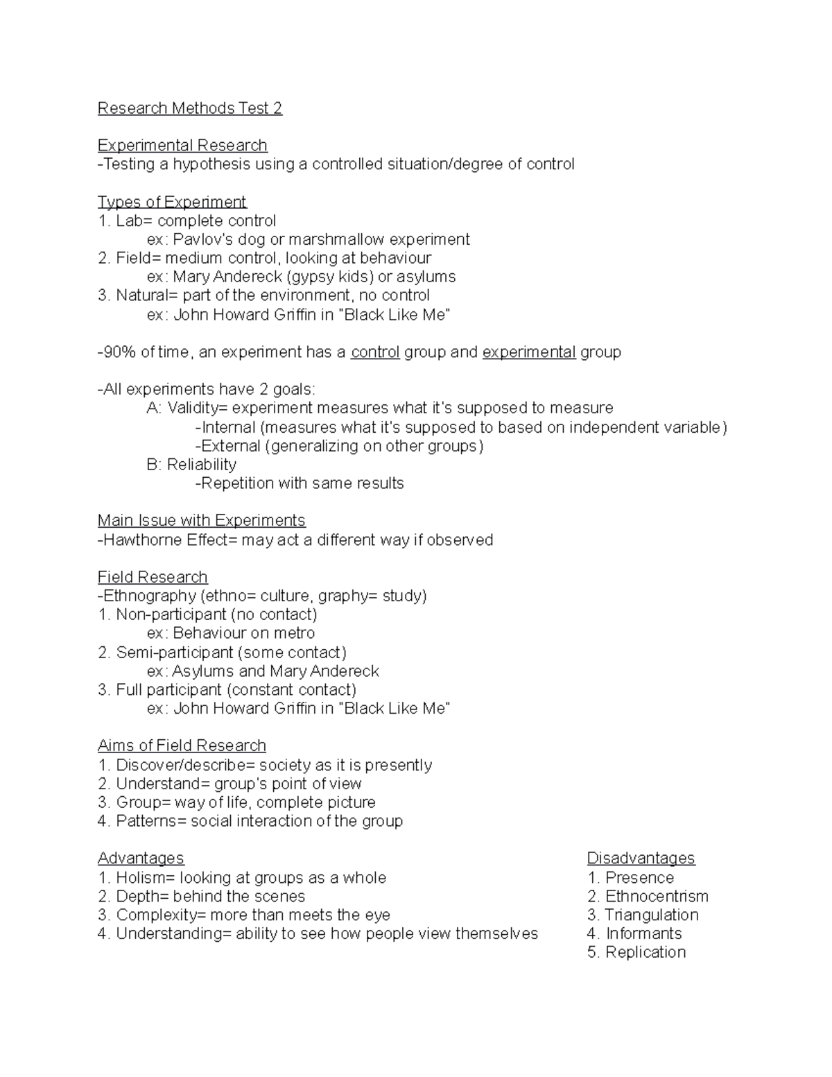 Research Methods Test 2 notes - Research Methods Test 2 Experimental ...