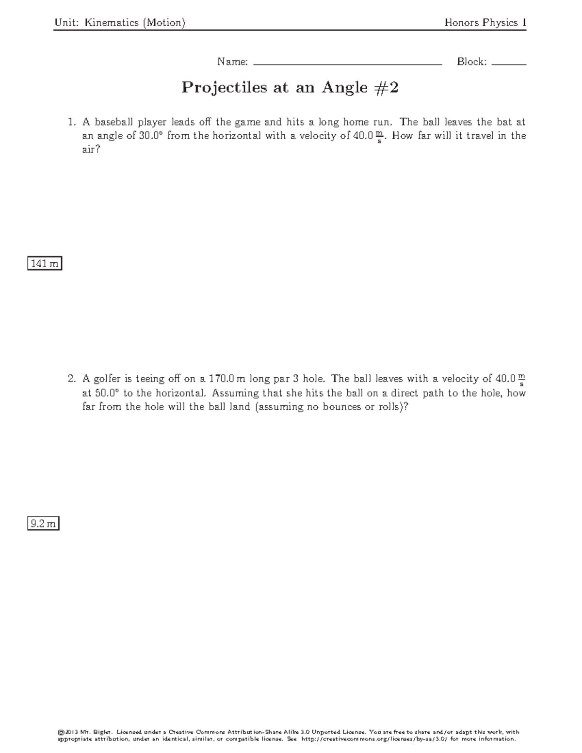 Projectiles-angle-2 - Projectile motion practice questions with final ...