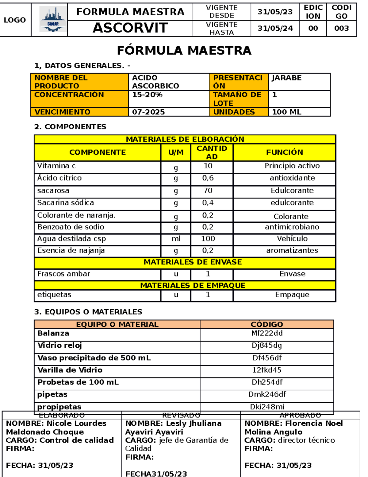 4 Formula Maestra - informe de quimica general - FÓRMULA MAESTRA 1 ...
