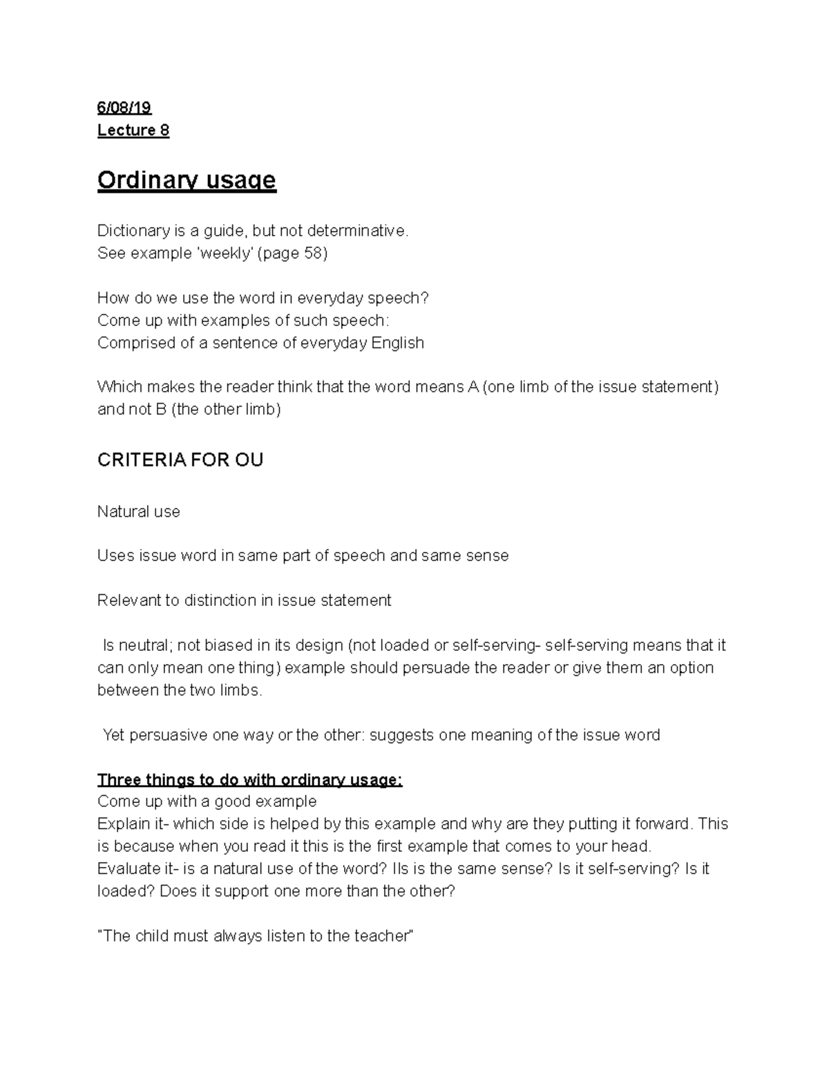LAWS123-Lecture 8 - ordinary usage - Lecture 8 Ordinary usage ...