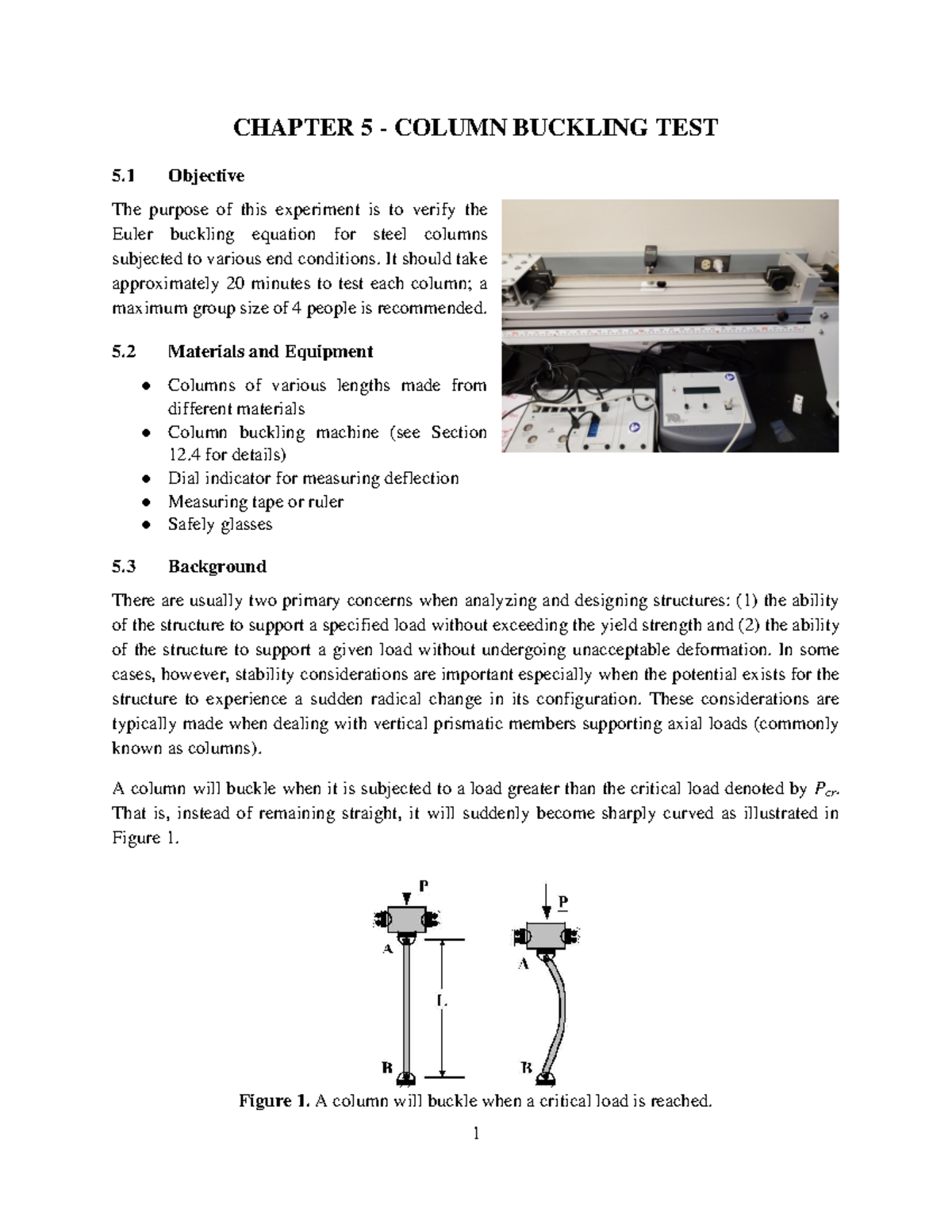 MAE CE 375 Lab Manual Exp5 Ch5 Column Buckling - CHAPTER 5 - COLUMN ...