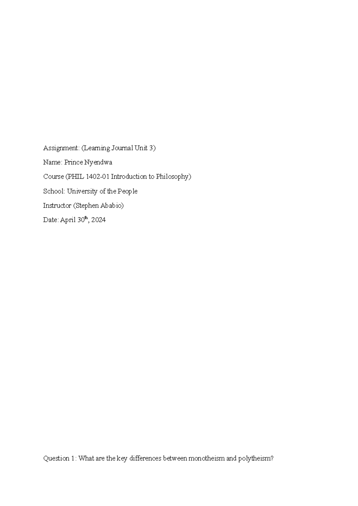 Learning Journal unit 3 - Assignment: (Learning Journal Unit 3) Name ...