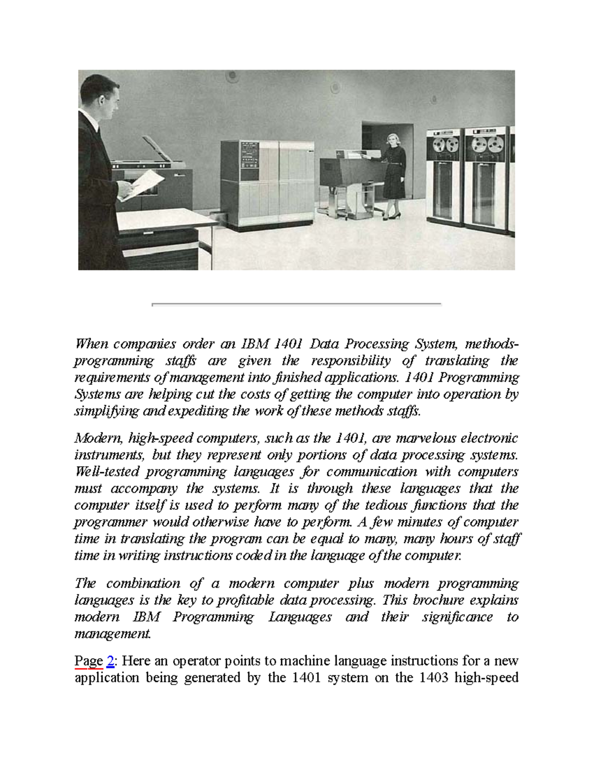 Computer Programming 101 - When companies order an IBM 1401 Data ...