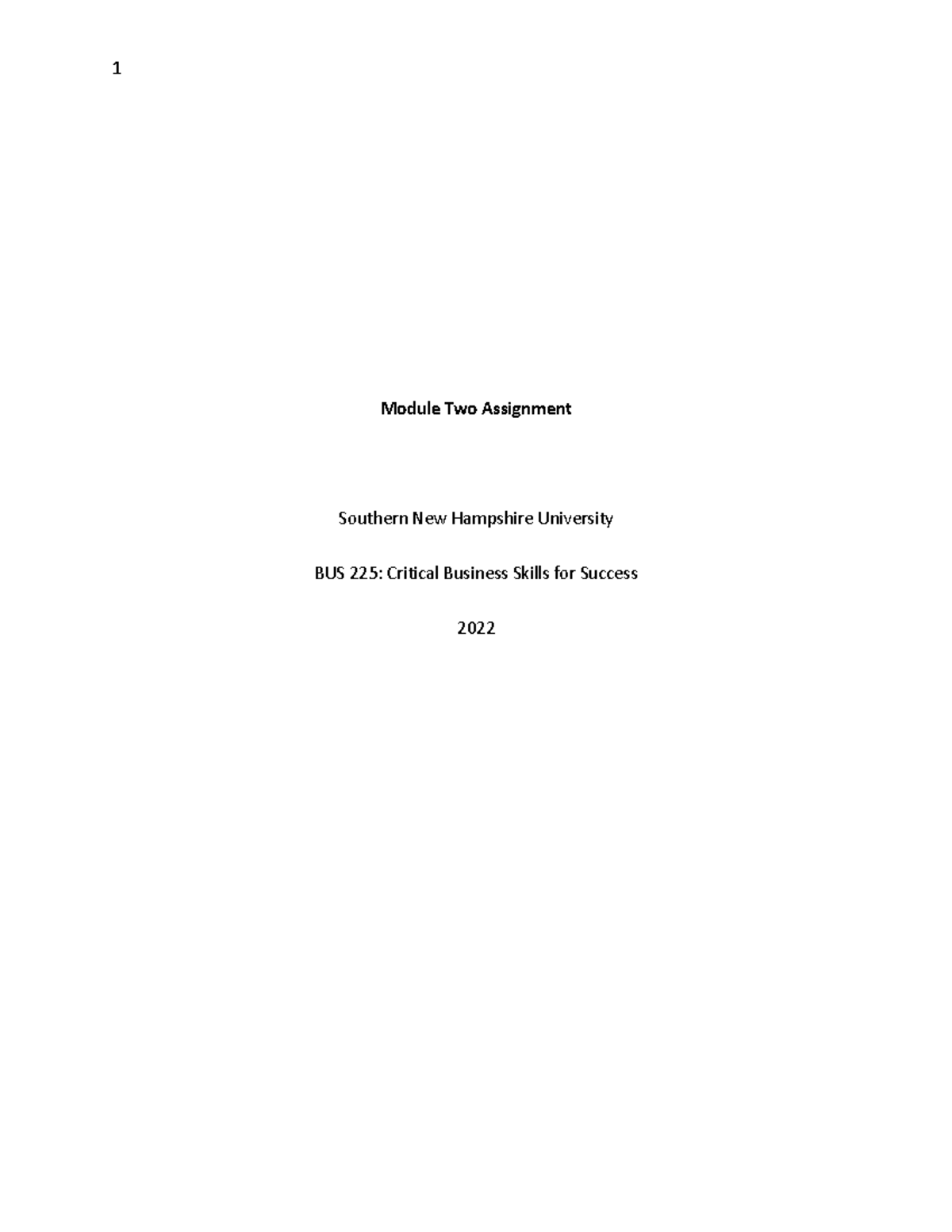 BUS225 Module Two Assignment - 1 Module Two Assignment Southern New ...