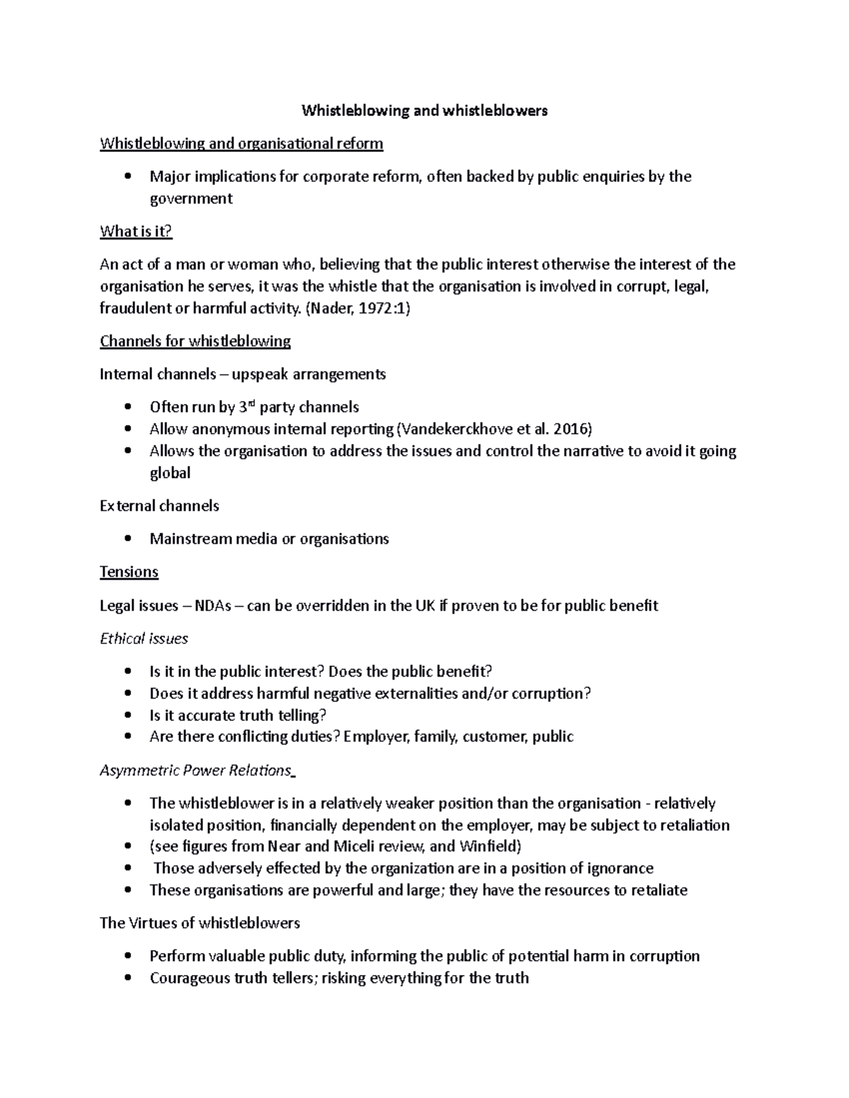 Lecture 3 - Whistleblowing and whistleblowers - Whistleblowing and ...