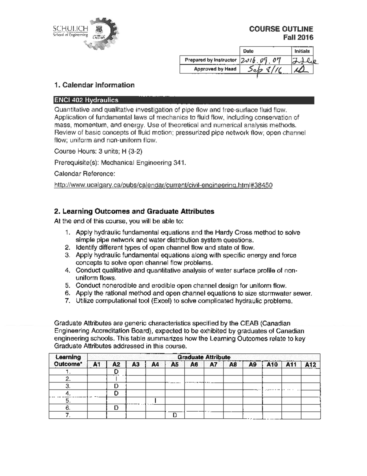 ENCI 402 Course Outline F16 (Shared) - Chemical 505 - Studocu