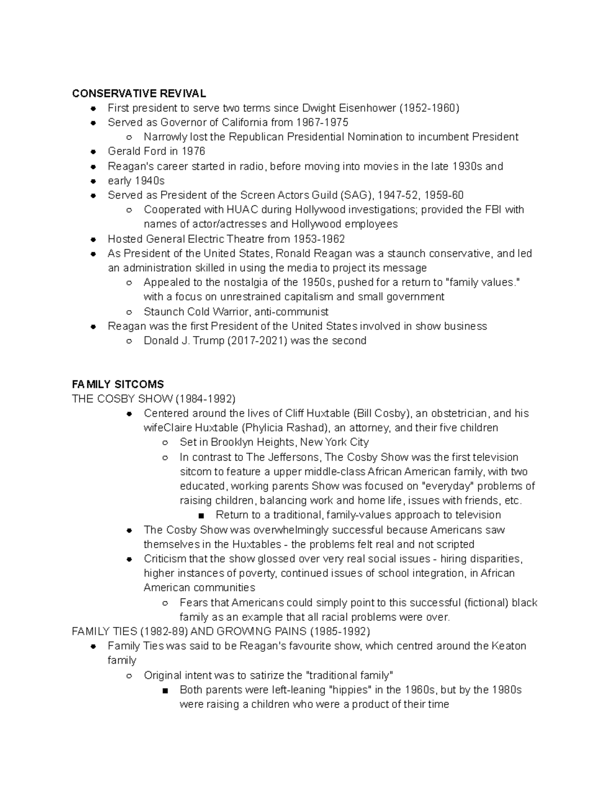 Culture - history notes - CONSERVATIVE REVIVAL First president to serve ...