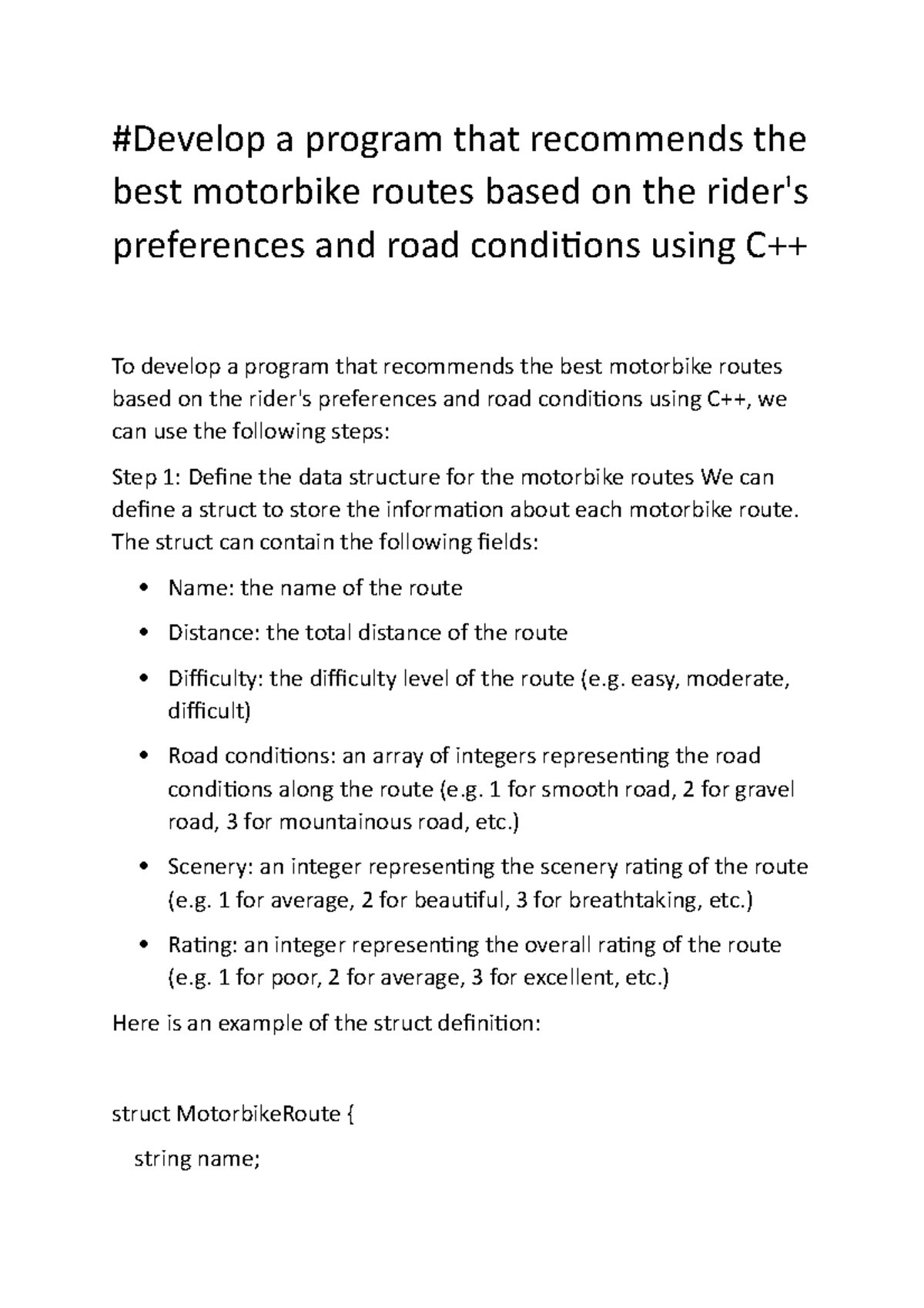 Motorbike routes based on the rider-C++ - #Develop a program that ...