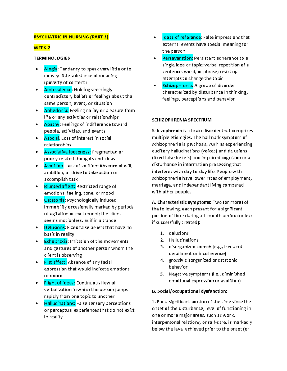 Psychiatric IN Nursing (PART 2) - Notes - PSYCHIATRIC IN NURSING (PART ...