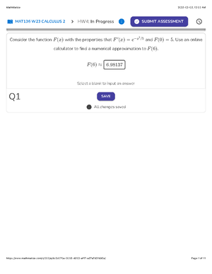 2XX3 Crowdmark A2 - Summary Calculus II - Math 2XX3 Crowdmark Assignment 2 This assignment is ...