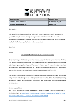 Assignment 1 - BMNG7311 - Student Number Student Name/s Student Surname ...