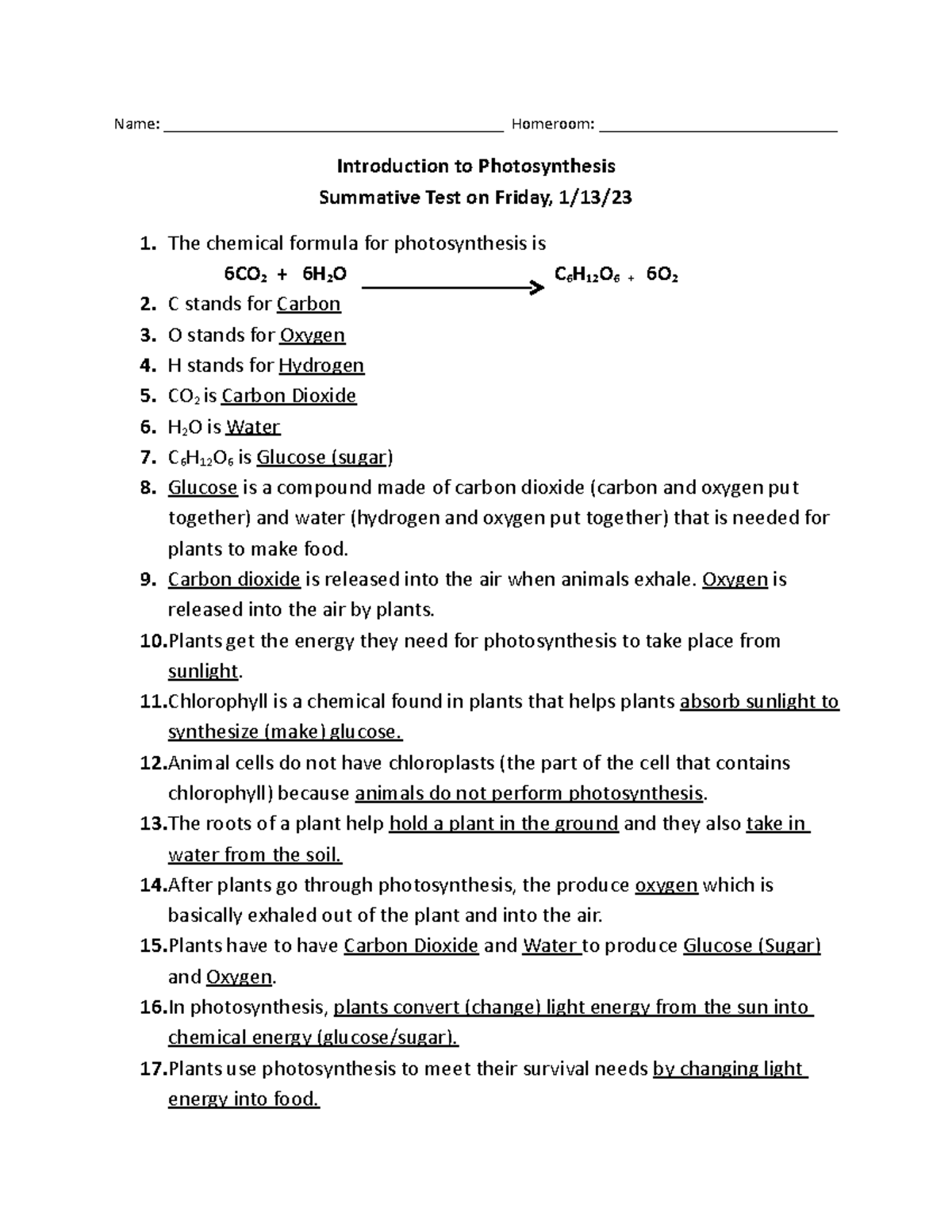 Summative Study guide - Teacher resources - Name