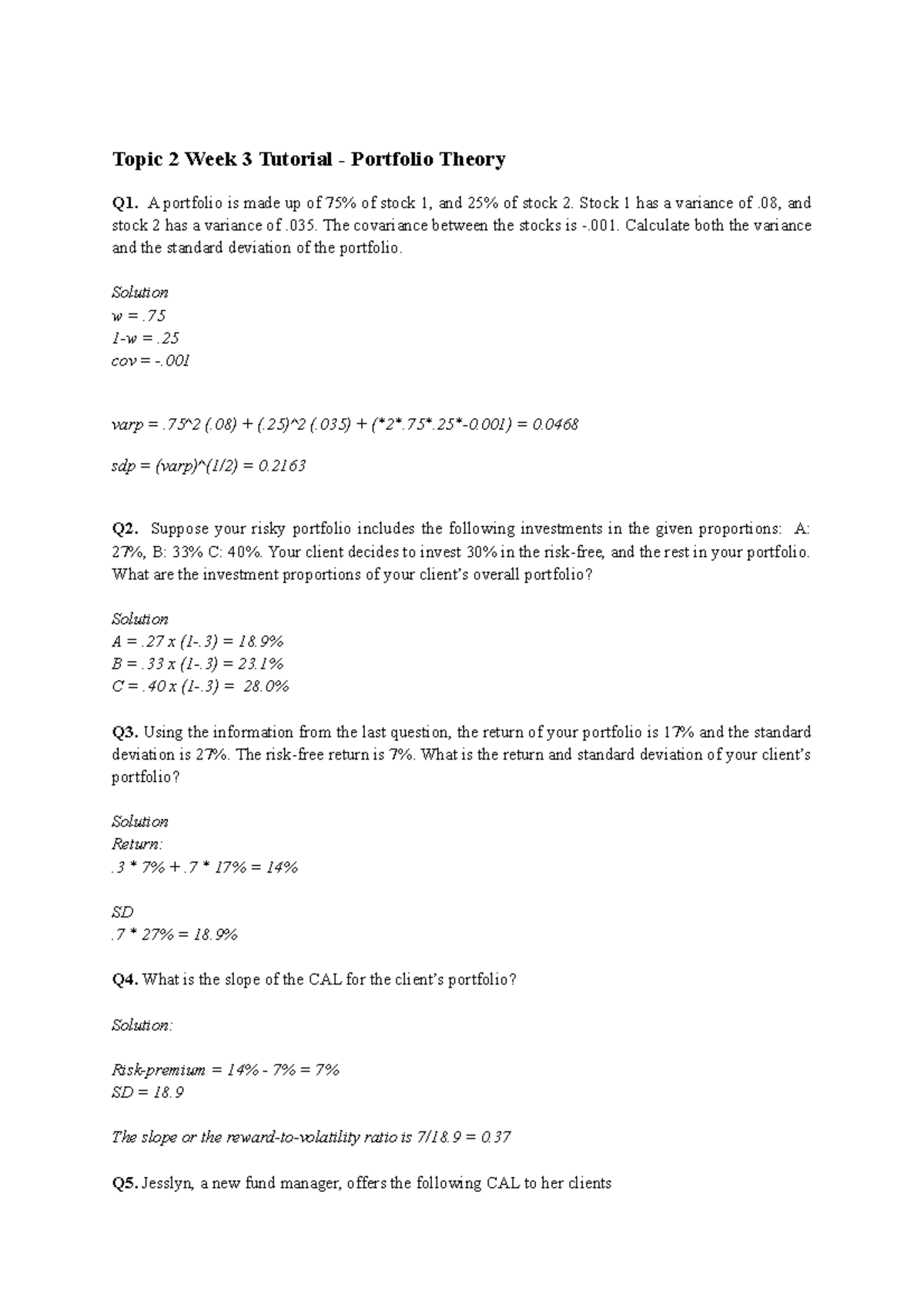 BFC3241 2021 S02 Topic 2 W3 Tutorial Solution - Topic 2 Week 3 Tutorial ...