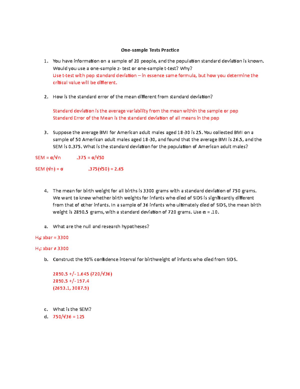 05-8 One sample tests practice KEY - One-sample Tests Practice You have ...