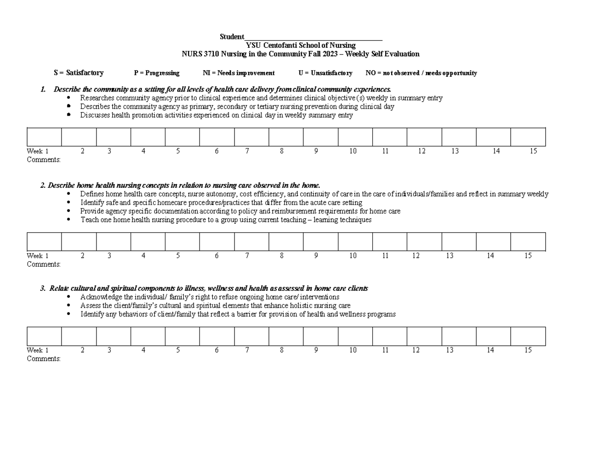 Clinical Weekly Self Evaluation - Student ...