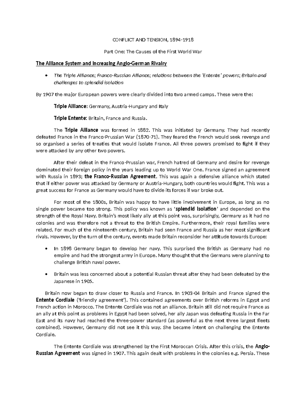 Conflict and Tension A - CONFLICT AND TENSION, 1894- Part One: The ...