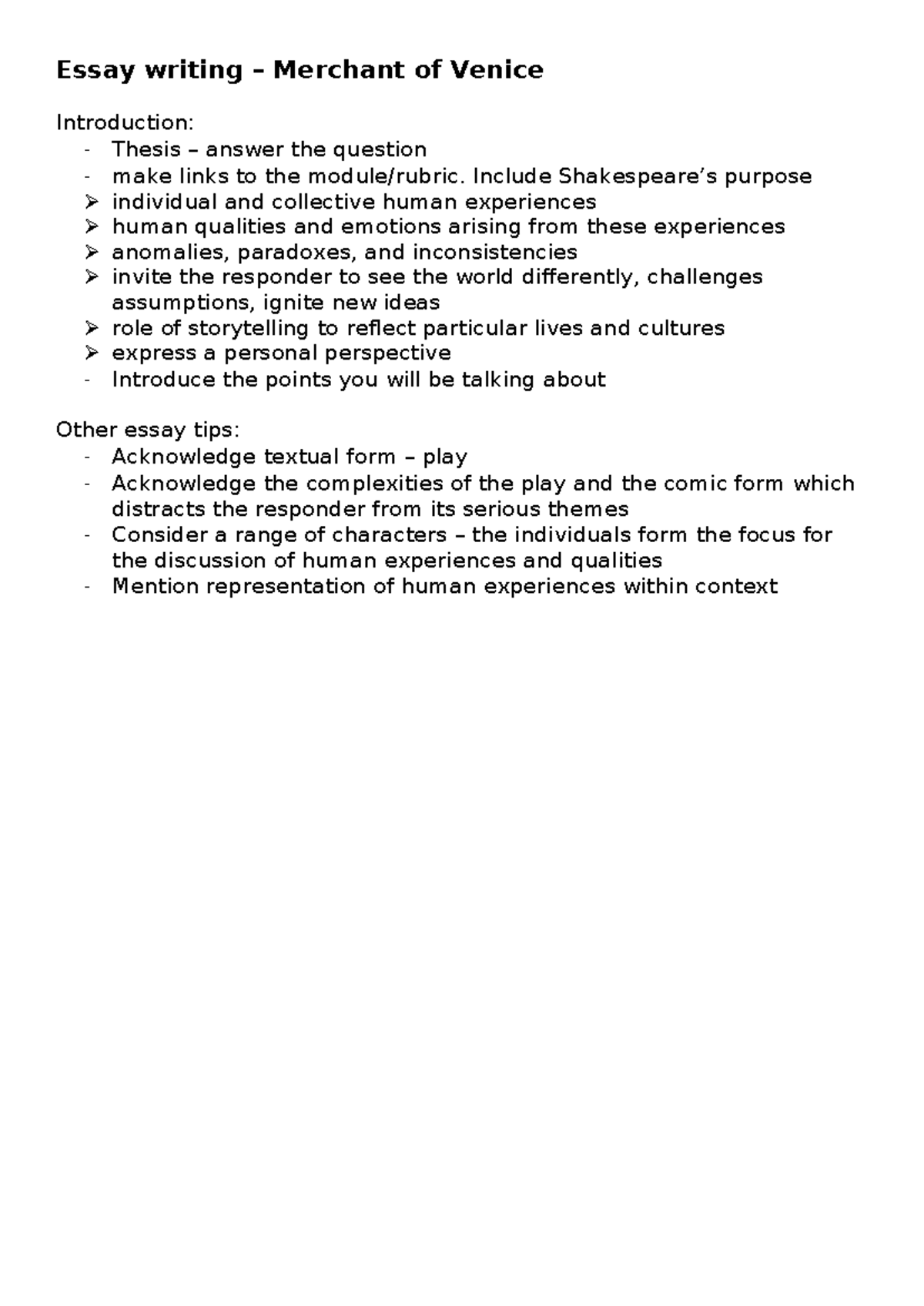 Essay writing tips - Merchant of Venice - Essay writing – Merchant of ...