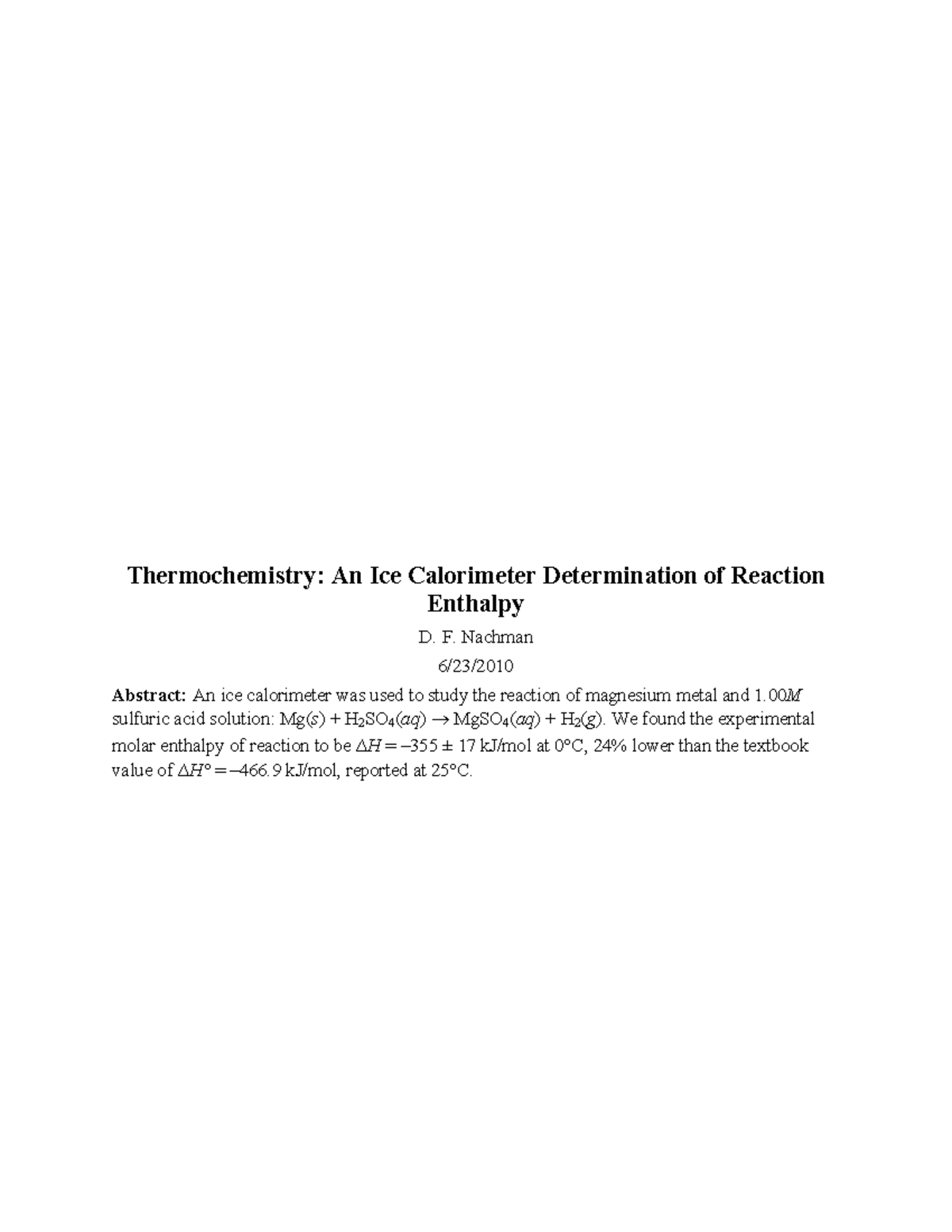 Example Report- Thermo - Thermochemistry: An Ice Calorimeter ...