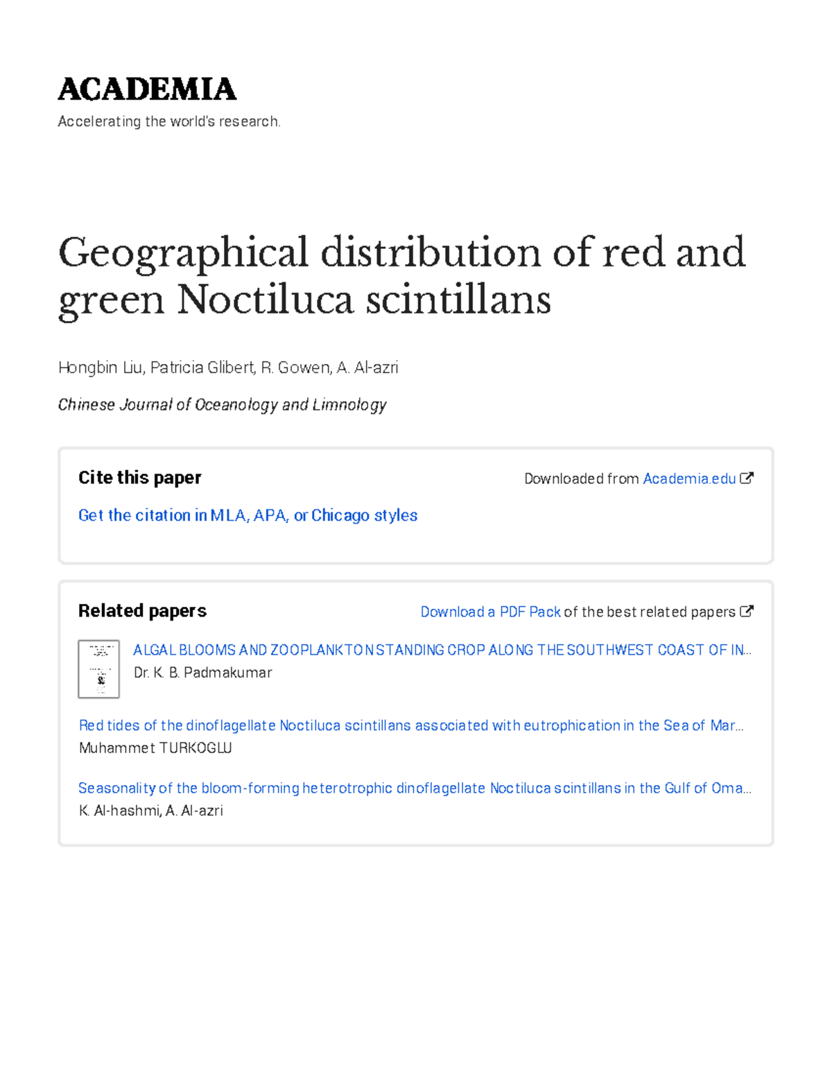 Geographical Distribution of Red and Green Noctiluca Scintillans ...