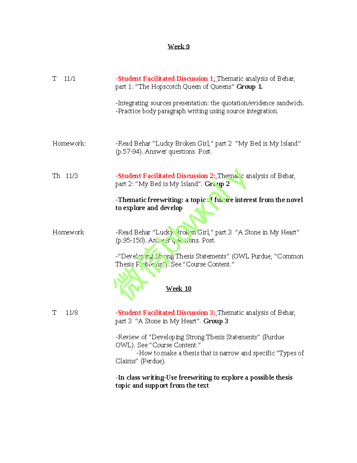 0.01 syllabus WR111 fall 2022 1 .docx (1) 20 - Week 9 T 11/1 -Student ...