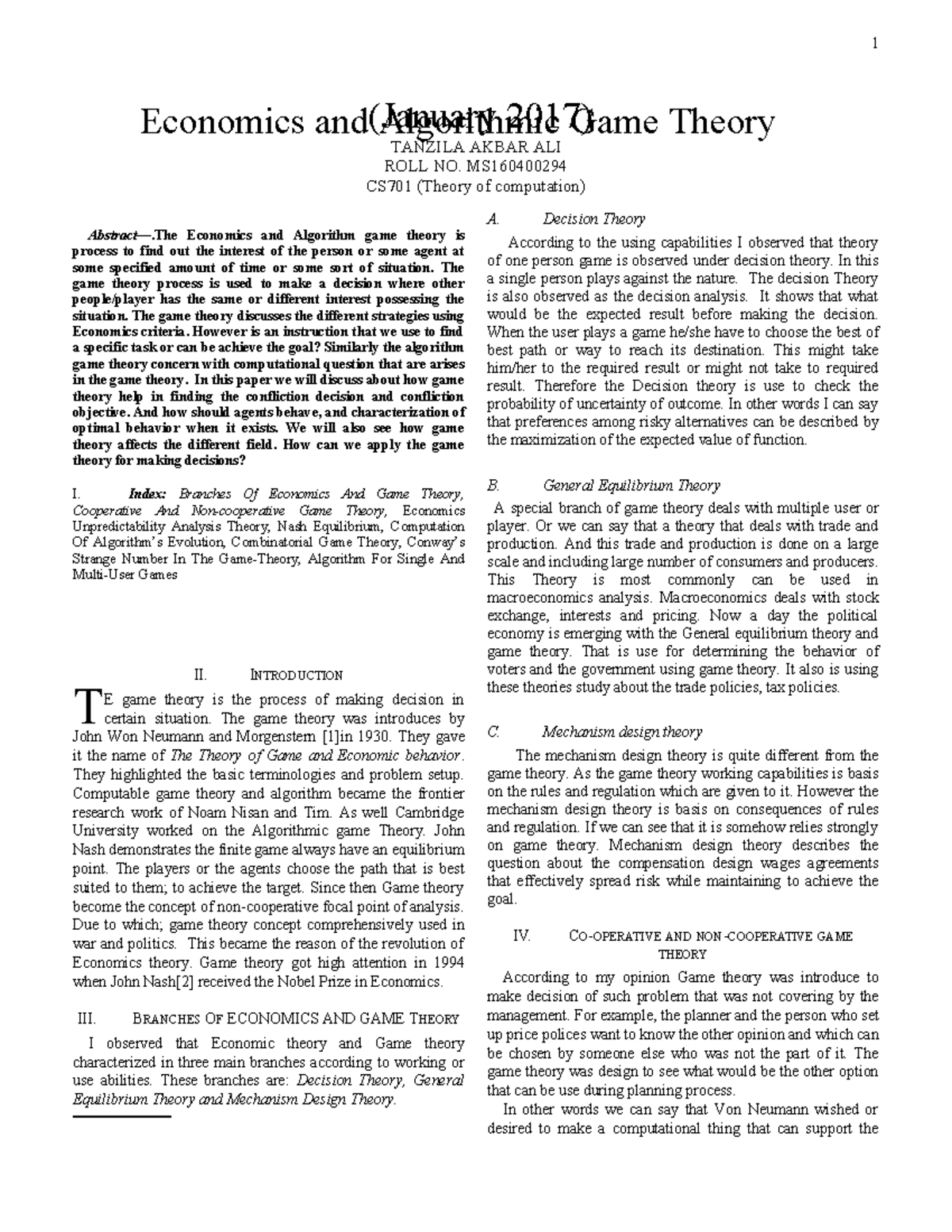 701 economicsandgametheory (Repaired) - Abstract—.The Economics and ...