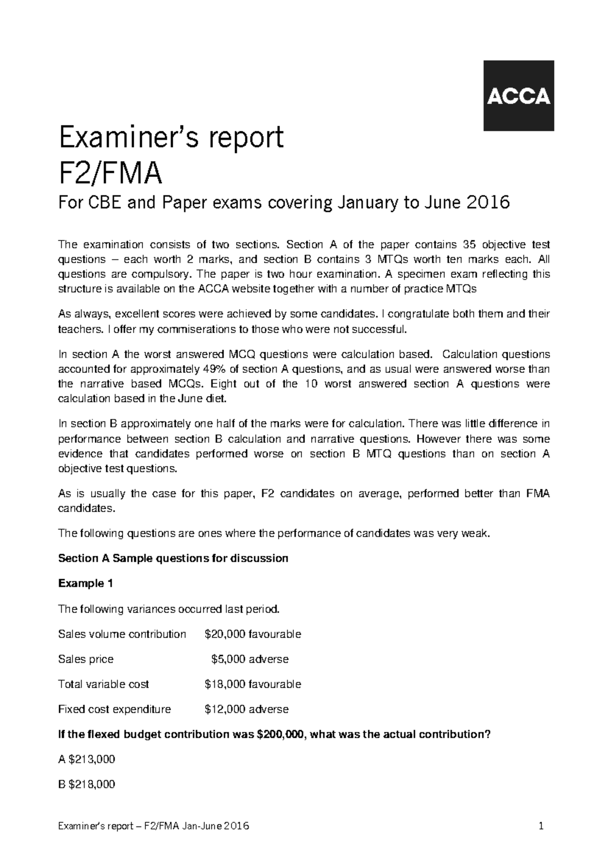 F2.fma - Acca book - Examiner’s report F2/FMA For CBE and Paper exams ...