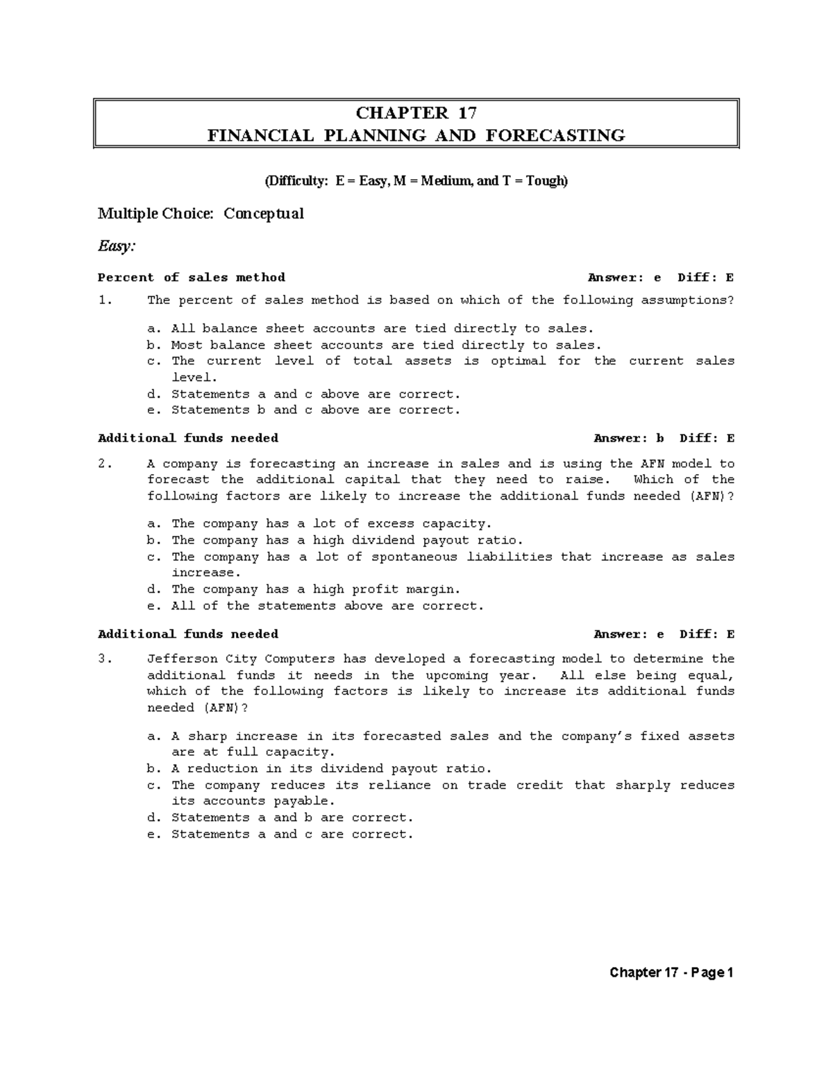 Practice Set for Accounting PDF File - (Difficulty: E = Easy, M ...