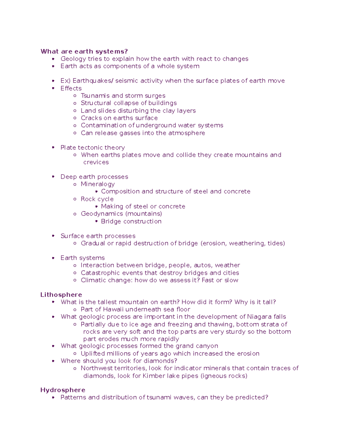 Notes for Midterm - What are earth systems? - Geology tries to explain ...