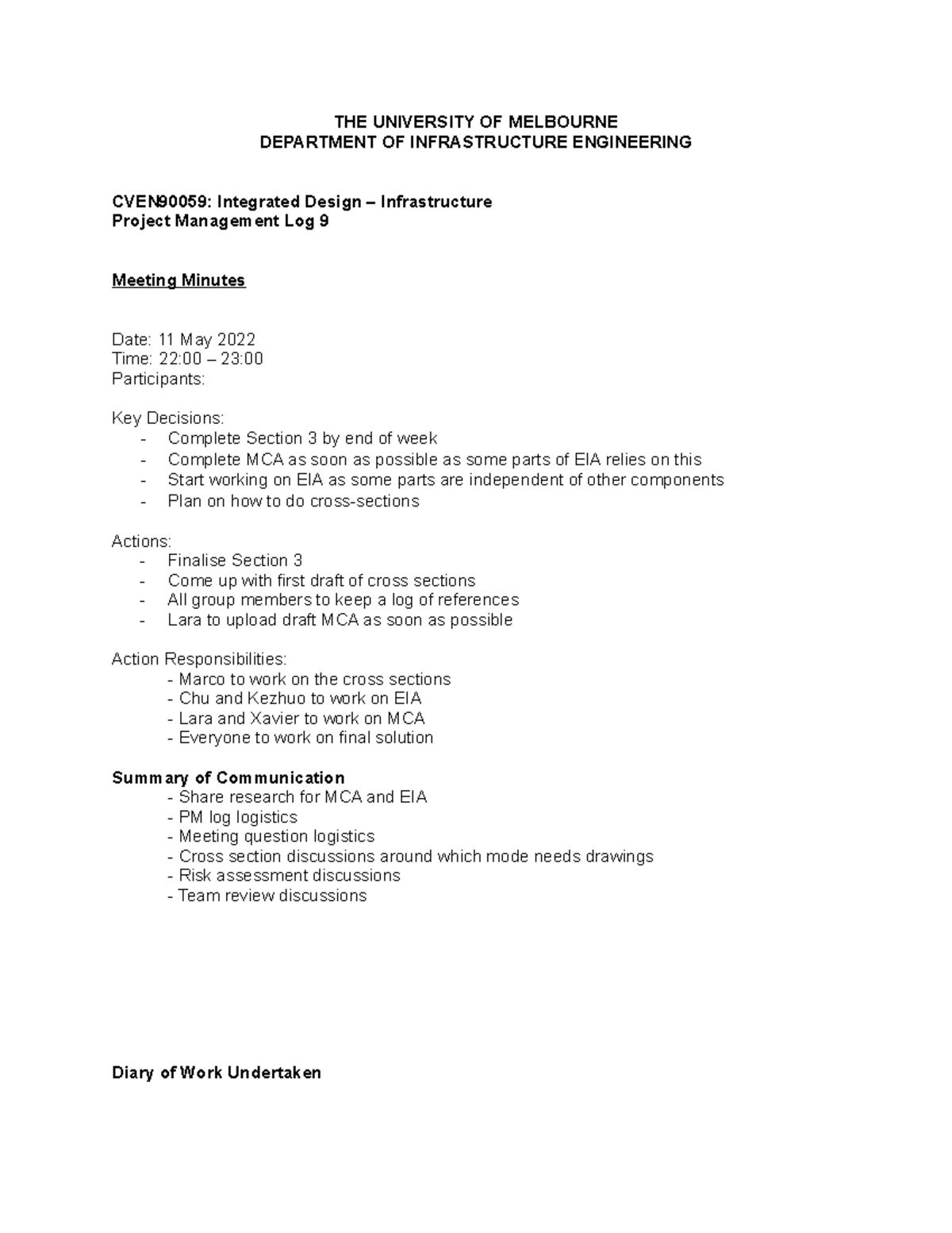 ID PM Log 9 - Project Management Log 9 - THE UNIVERSITY OF MELBOURNE ...
