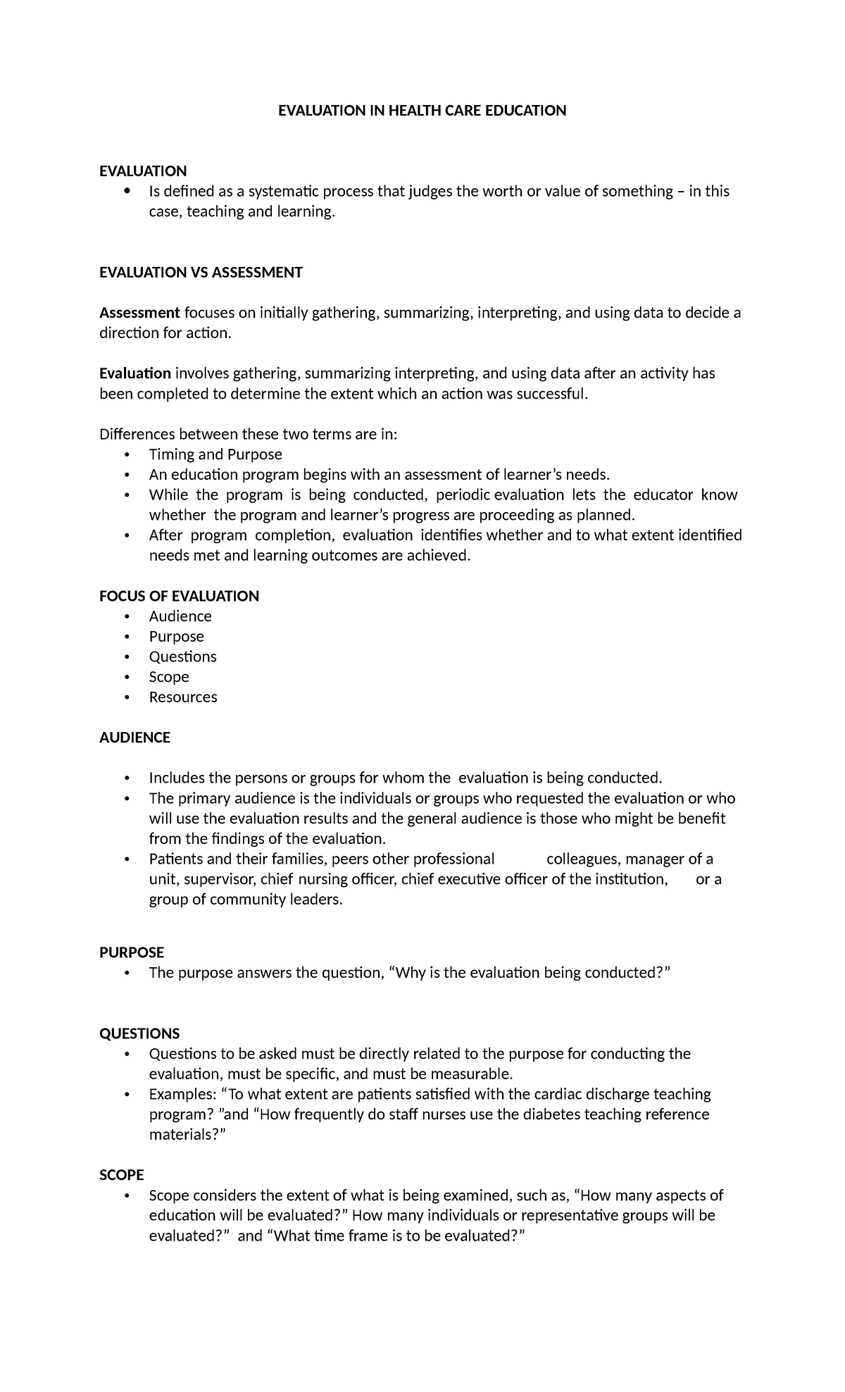 Handout Evaluation IN Health CARE Education - EVALUATION IN HEALTH CARE ...