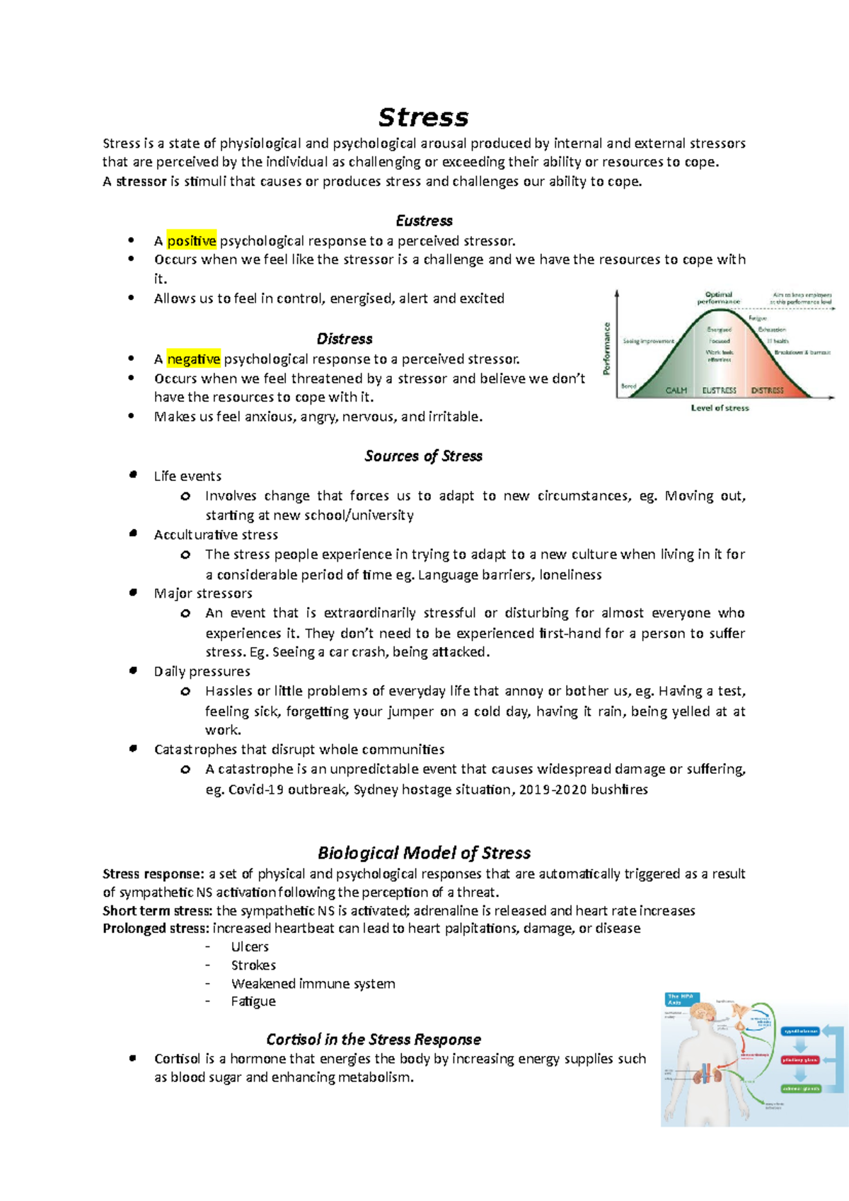Stress - Psychology notes - Stress Stress is a state of physiological ...
