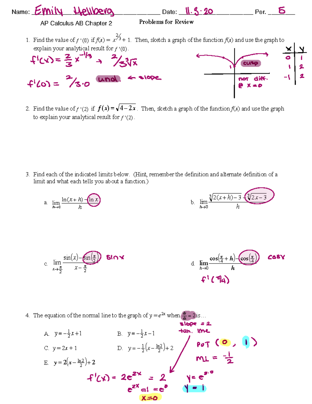 Part 3 problems for Review - Unit #3 Problems for Review Find the value ...