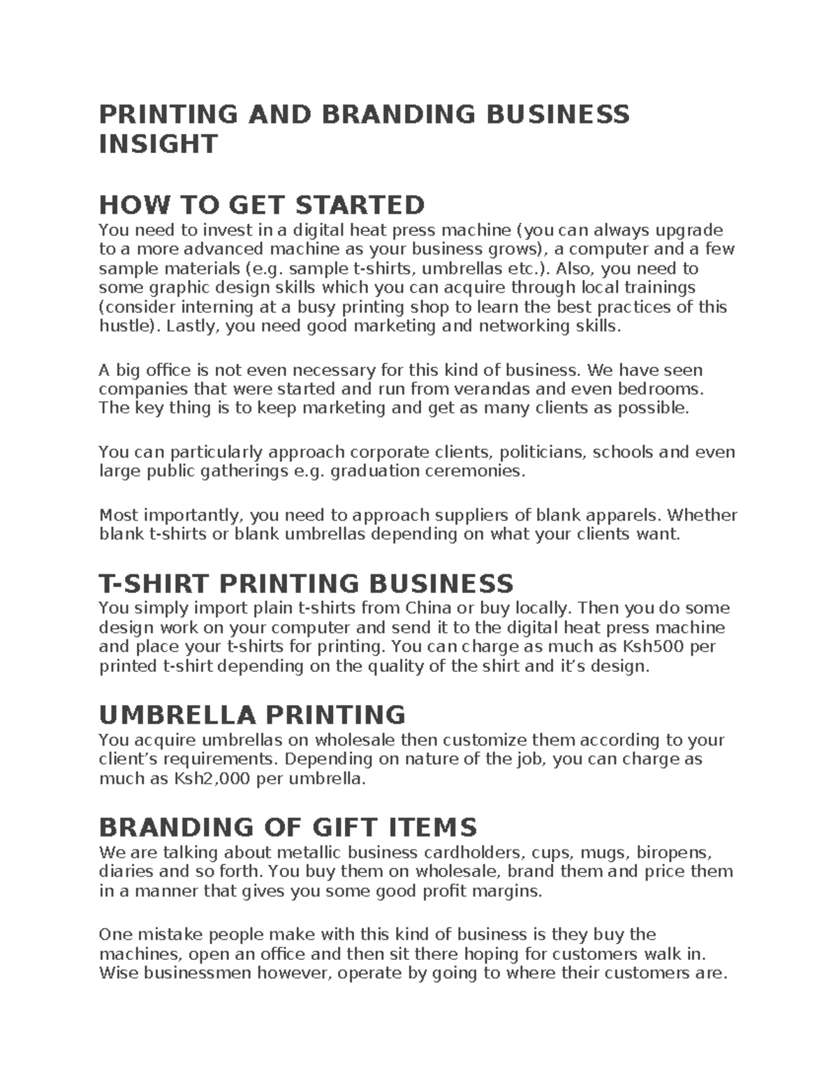 Printing business Plan University of Nairobi - PRINTING AND BRANDING ...