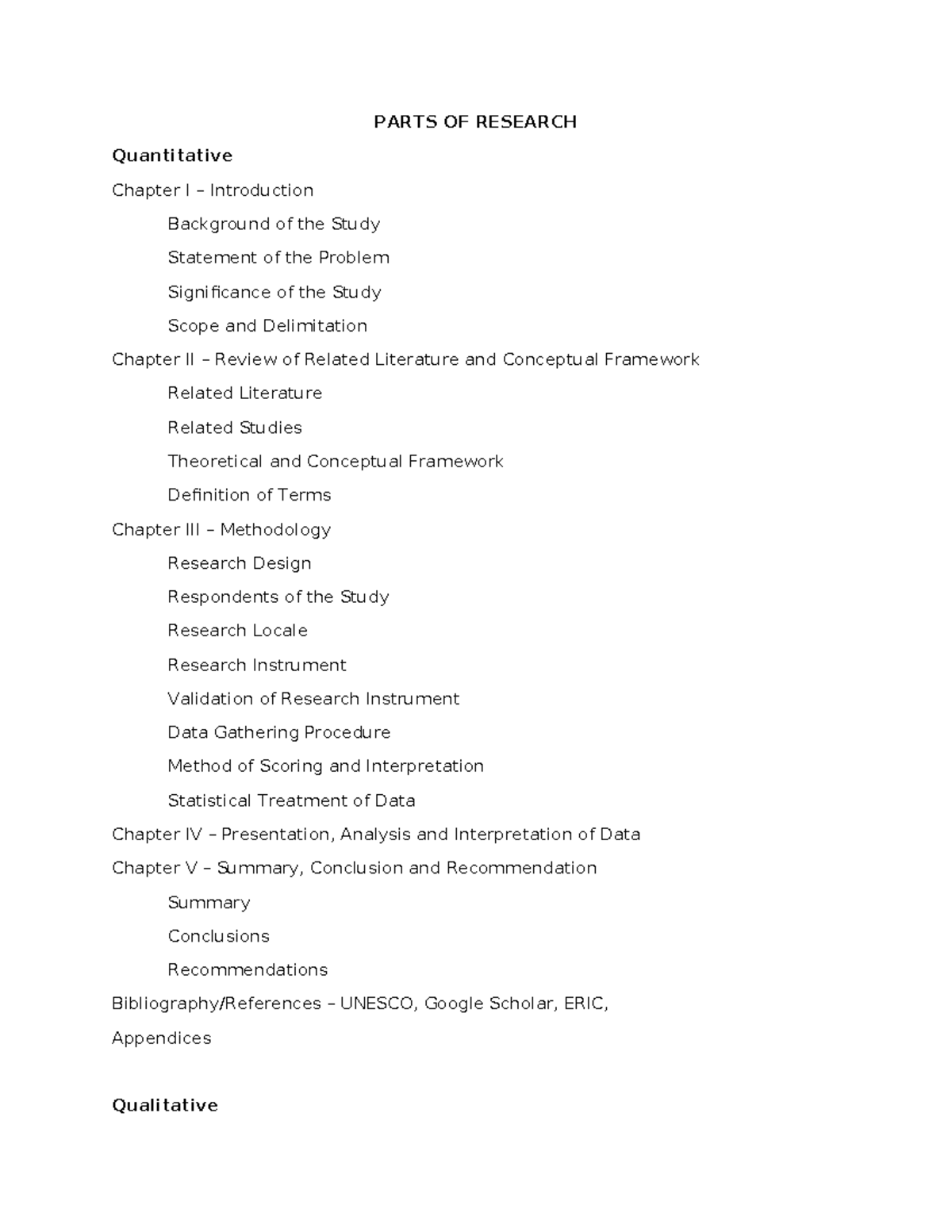 Parts-OF- Research - PARTS OF RESEARCH Quantitative Chapter I ...