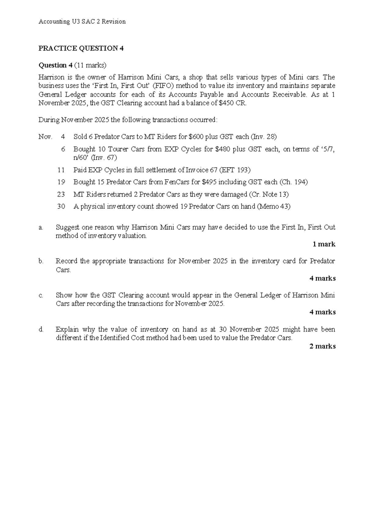 Practice Question 4 - ACC U3 SAC 2 - Q A S - PRACTICE QUESTION 4 ...